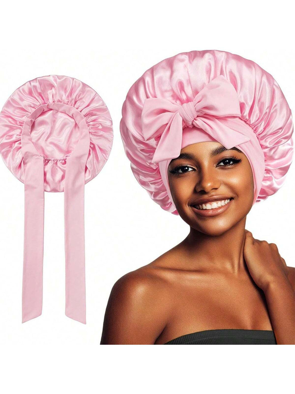 Large Satin Bonnet For Sleeping, Adjustable Drawstring Silky Bonnet C ...